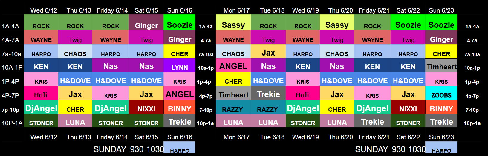DJ SCHEDULE – RCZ RADIO