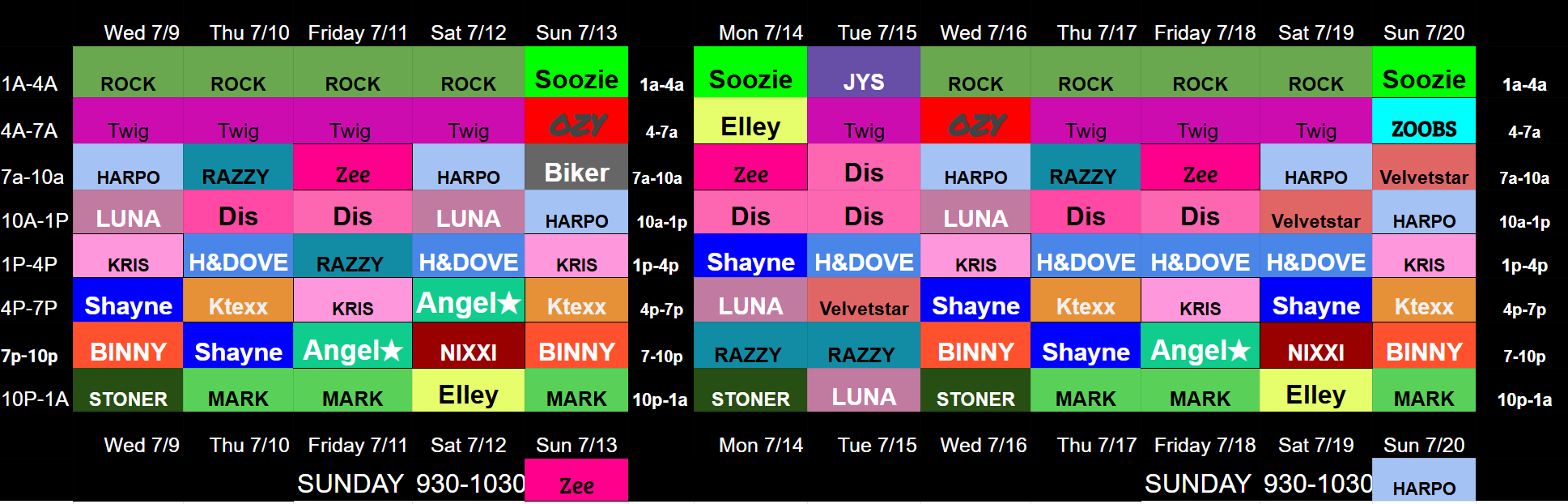 DJ SCHEDULE – RCZ RADIO